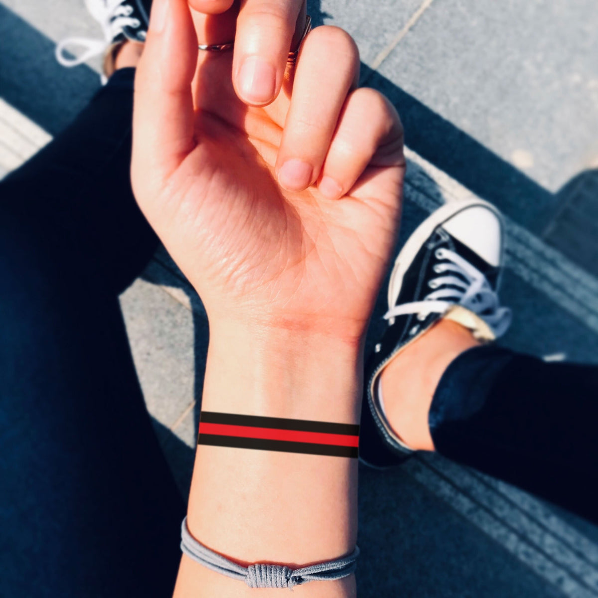 Thin Red Line Temporary Tattoo Sticker - OhMyTat